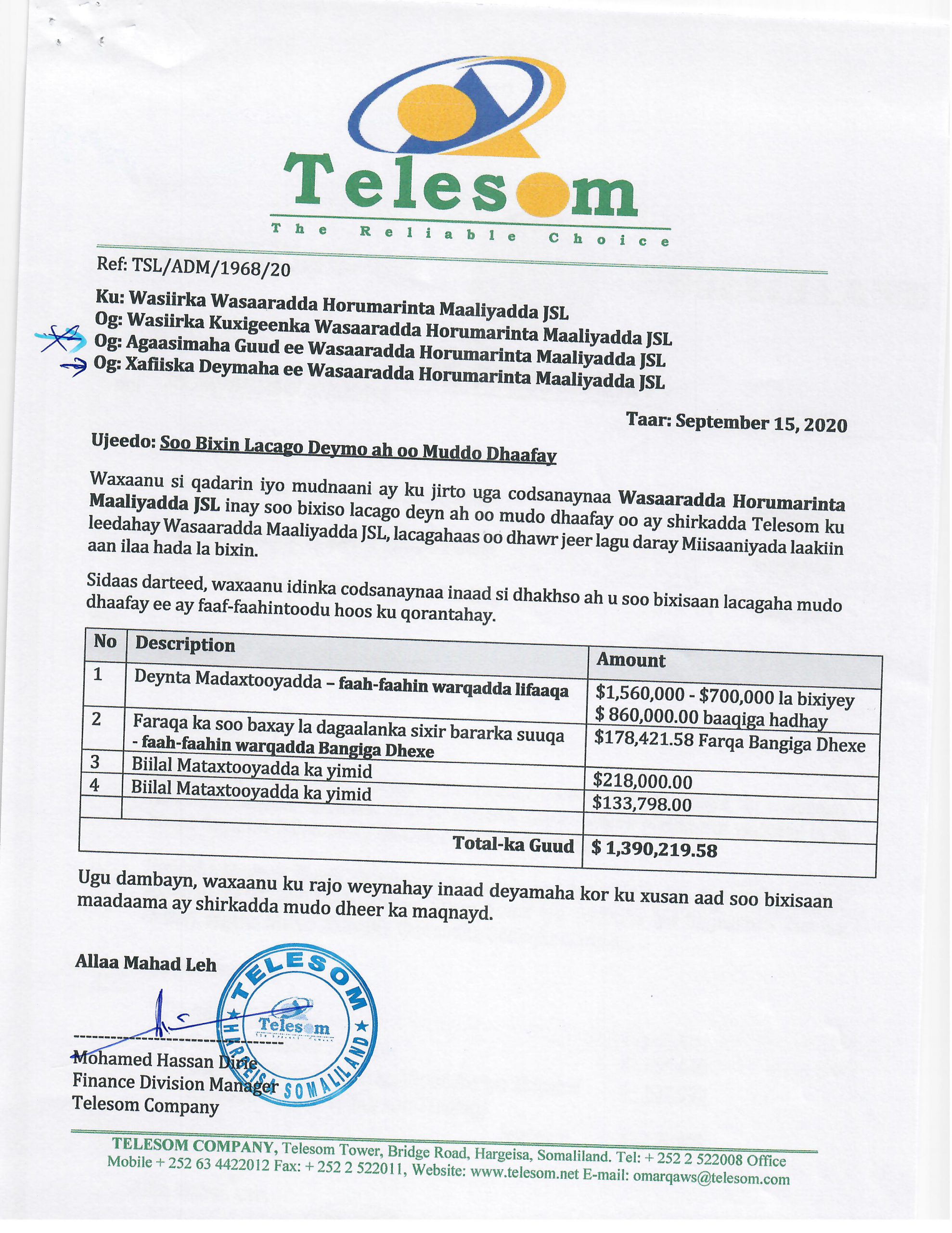 Telesom and SOMTEL Telecom Operators sign Interconnectivity Agreement ...